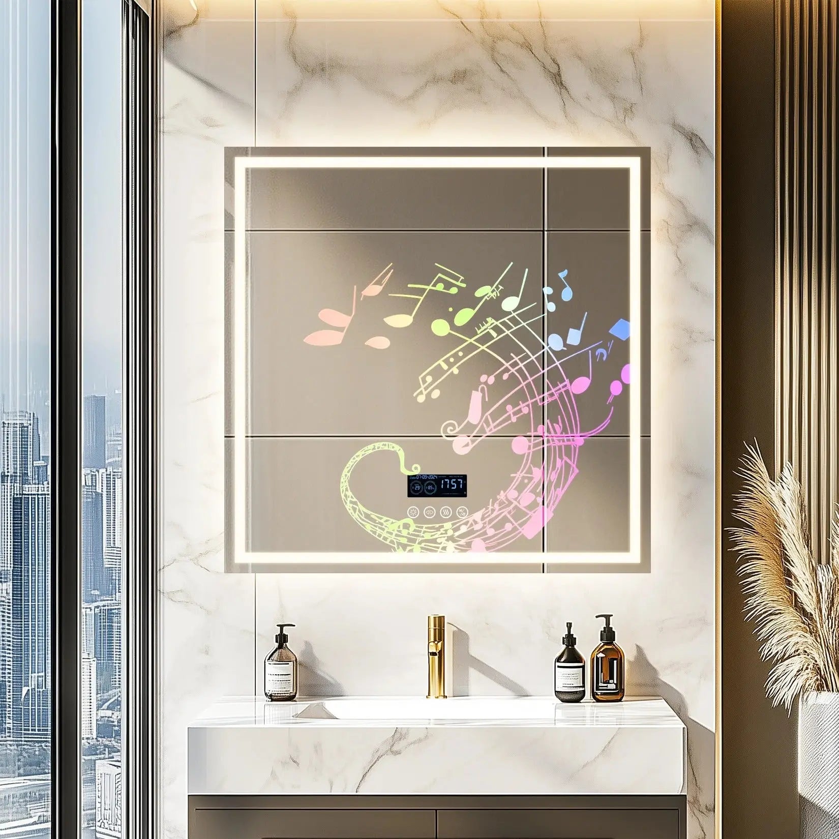 Wisfor LED Lighted Bathroom Mirror 32 Inch Square Lighted Bluetooth ...