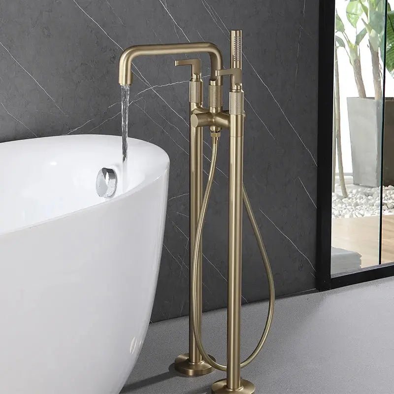 Brushed Gold Freestanding Bath Tap with Hand Shower Floor-Standing ...