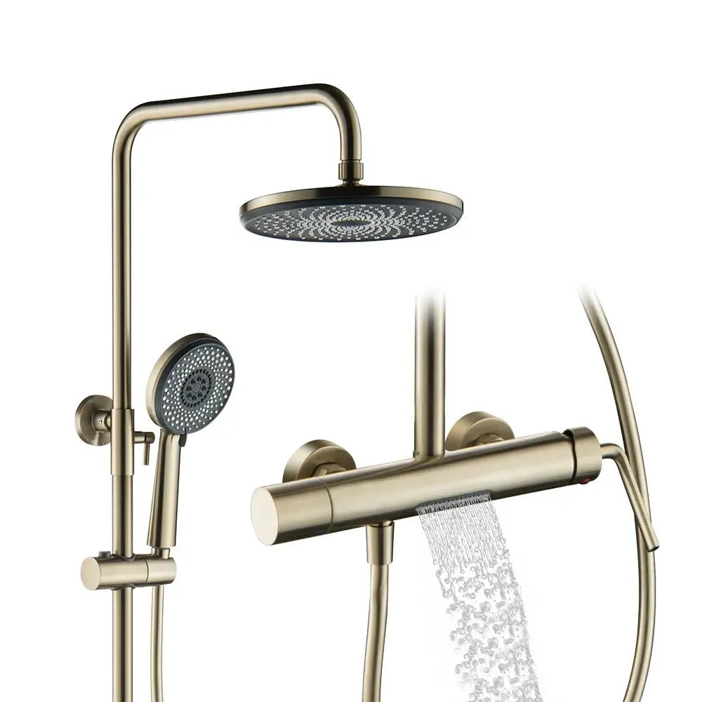 Contemporary Brushed Gold Wall-Mounted Rain Shower Set - BathroomLux