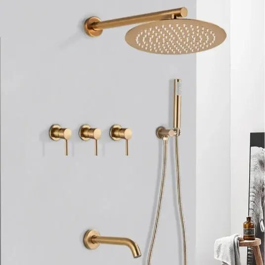 Gold Shower Mixer Concealed Rainfall Hand Shower System - BathroomLux