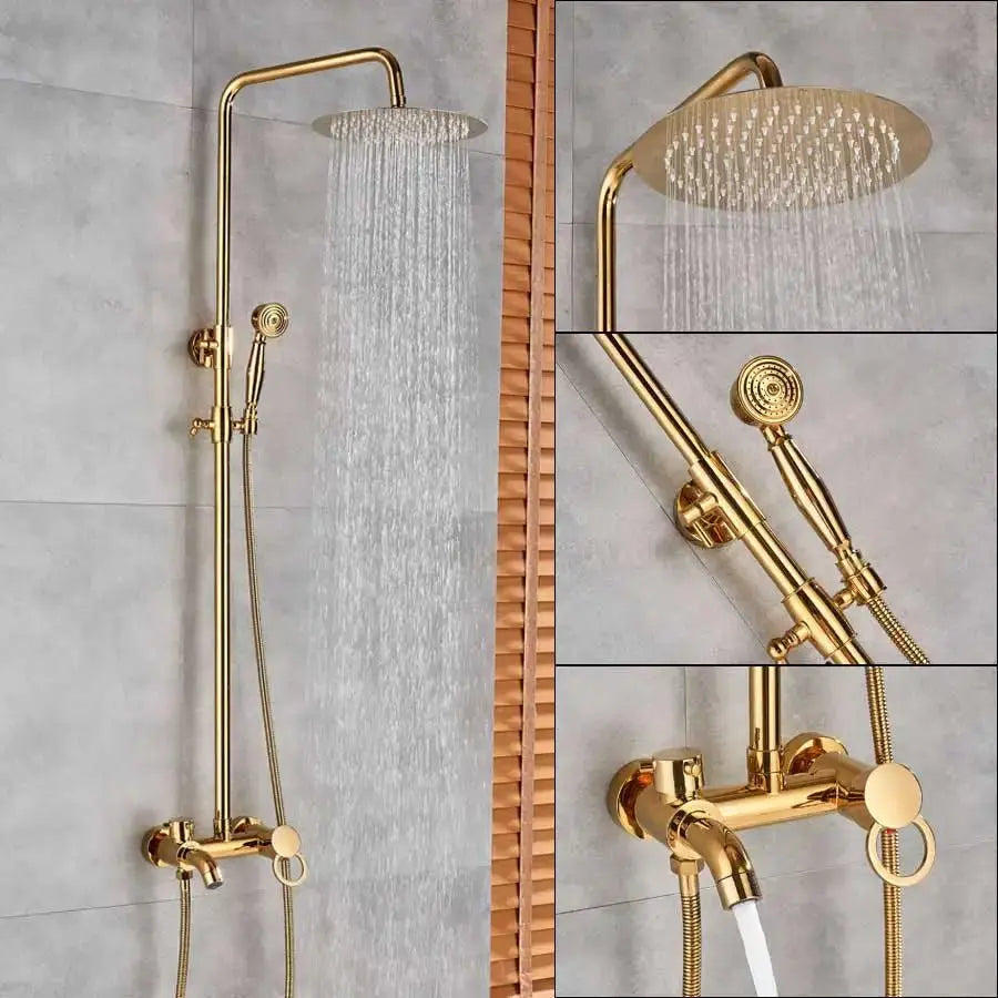 Golden 3-Way Rain Shower Head with Handheld and Rainfall - BathroomLux