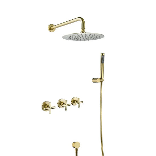 Concealed Shower System Brushed Gold Three-Handle Rain