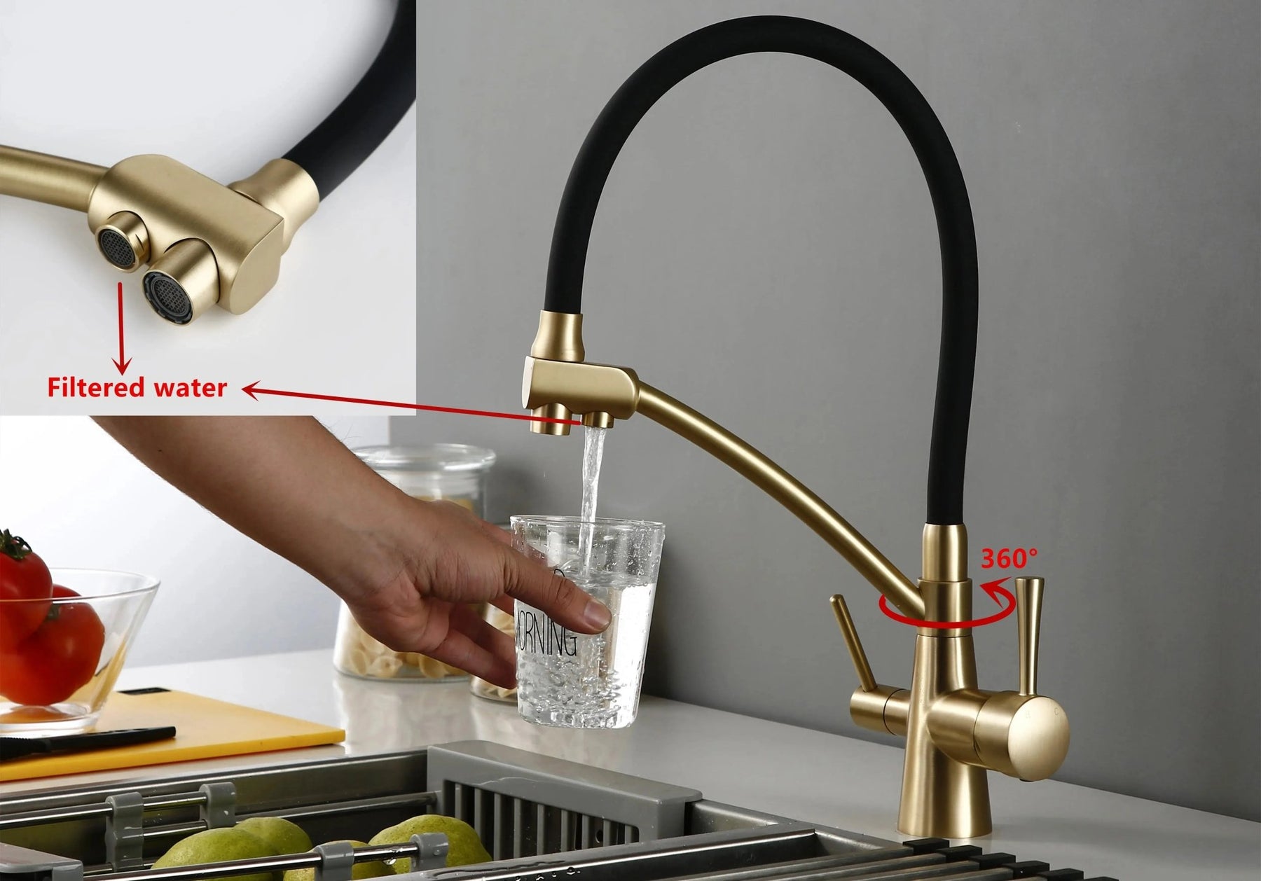 Purification Gold 3-Way Kitchen Mixer Tap Water Filter Sink Faucet ...